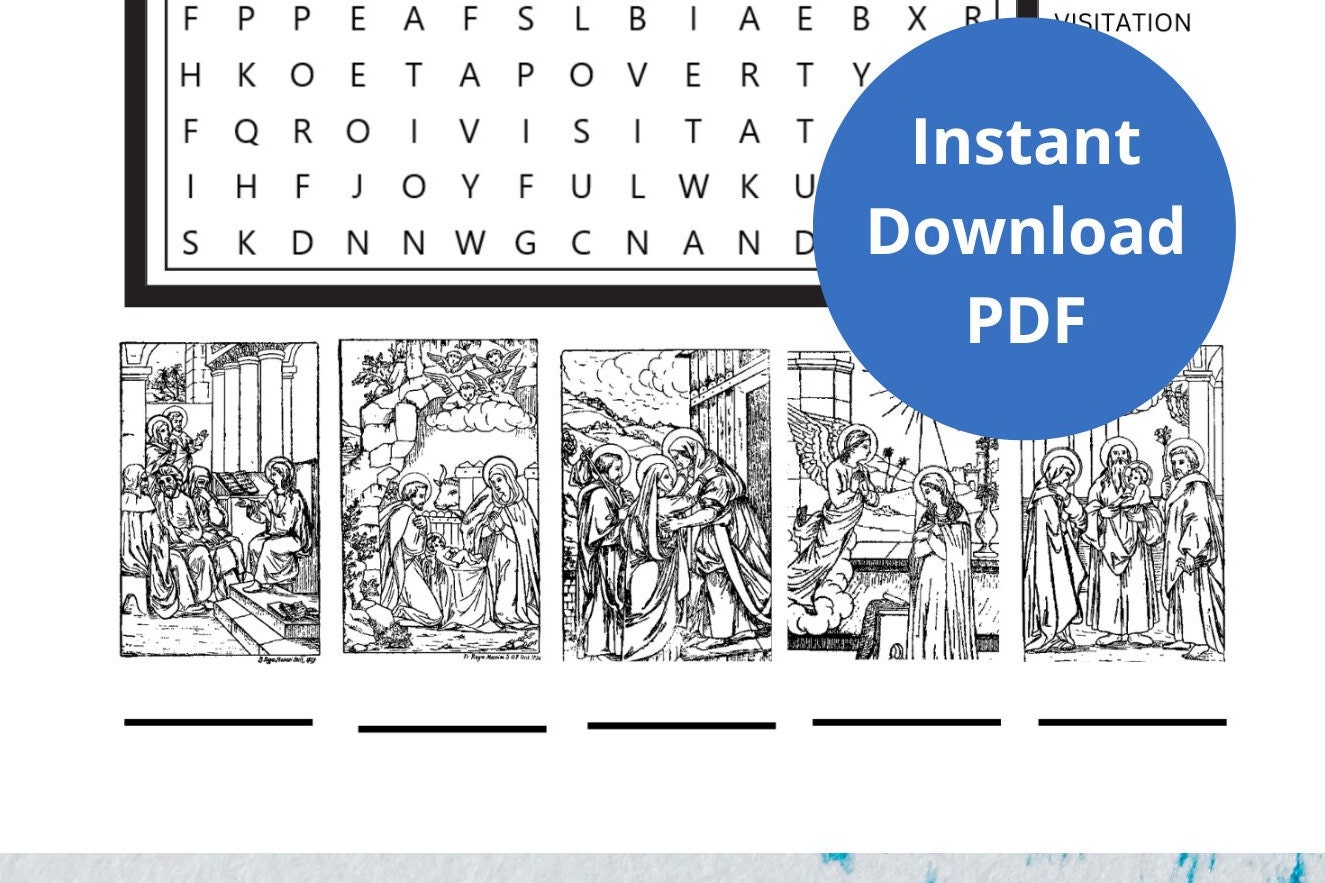 Rosary Mysteries Printable Joyful Mysteries Word Search Plus Activity ...