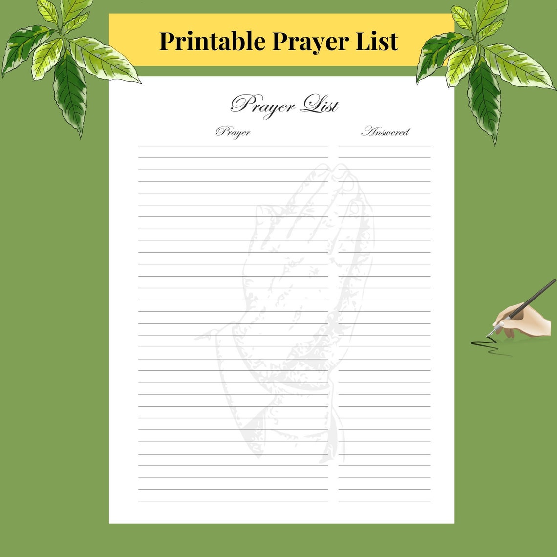 Printable Prayer List Christian Printable Prayer Journal Praying Hands ...