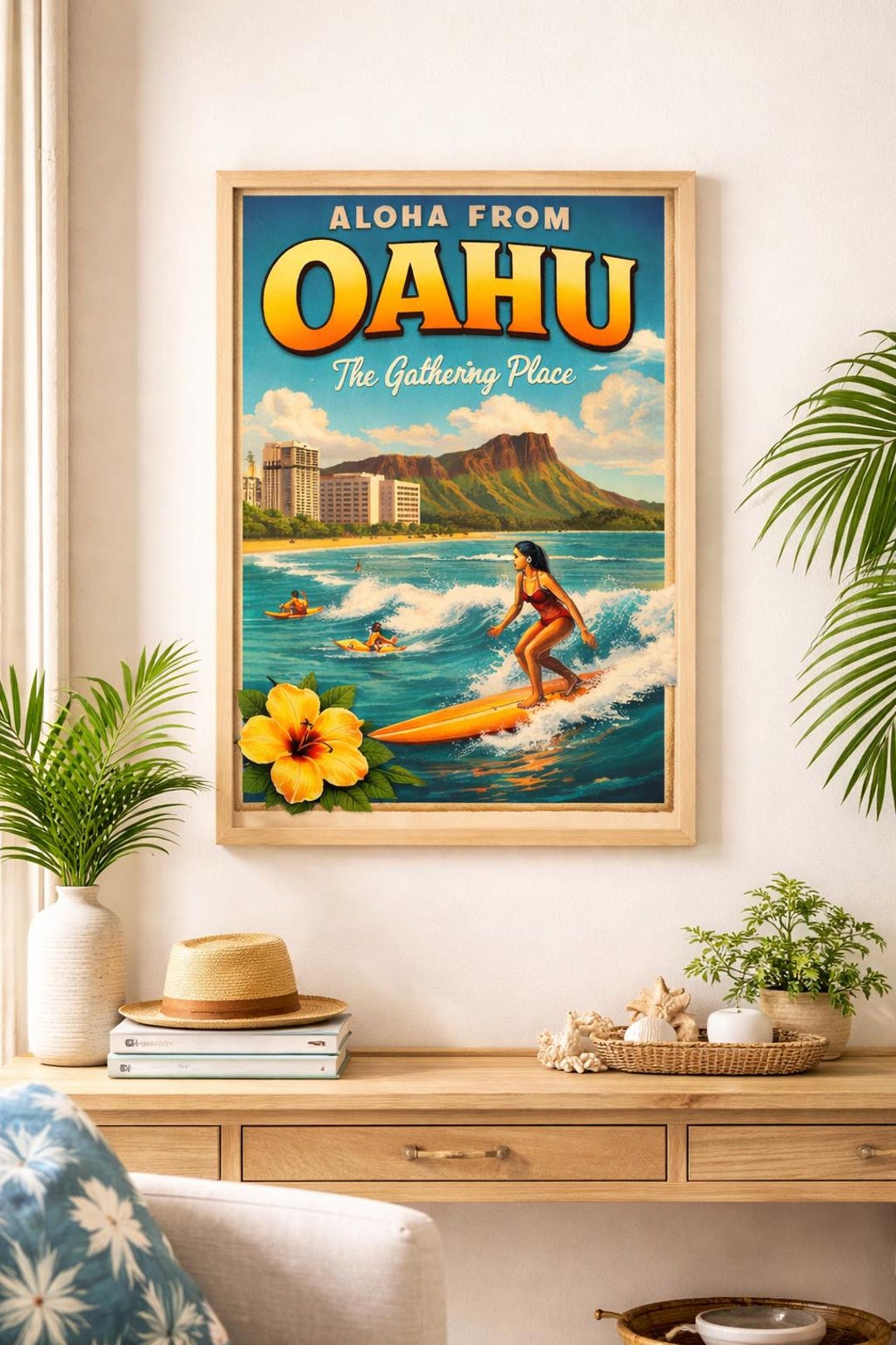 Aloha From Oahu Surfing Poster Rolled Poster | Vintage Hawaiian Travel ...
