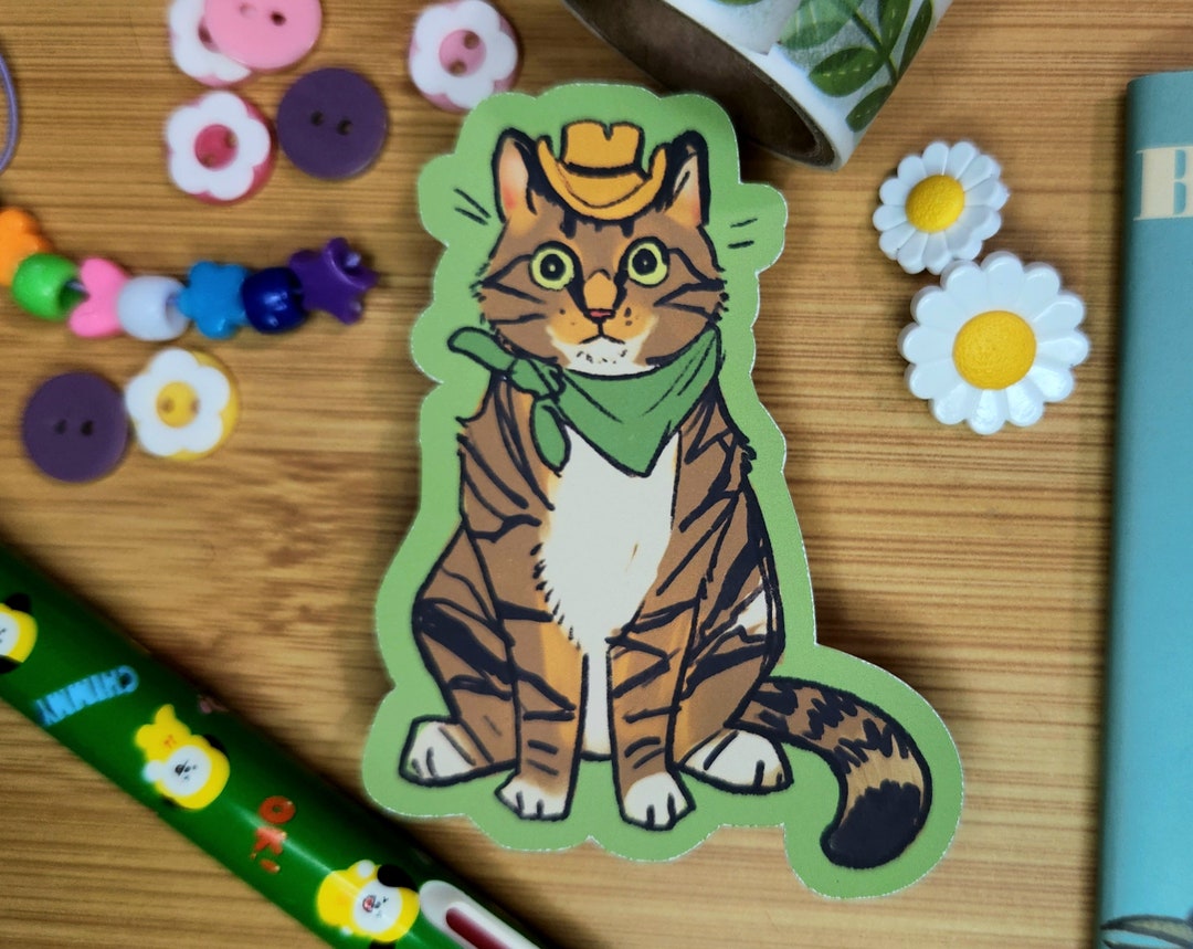 Cowboy Cat Waterproof Vinyl Sticker - Etsy