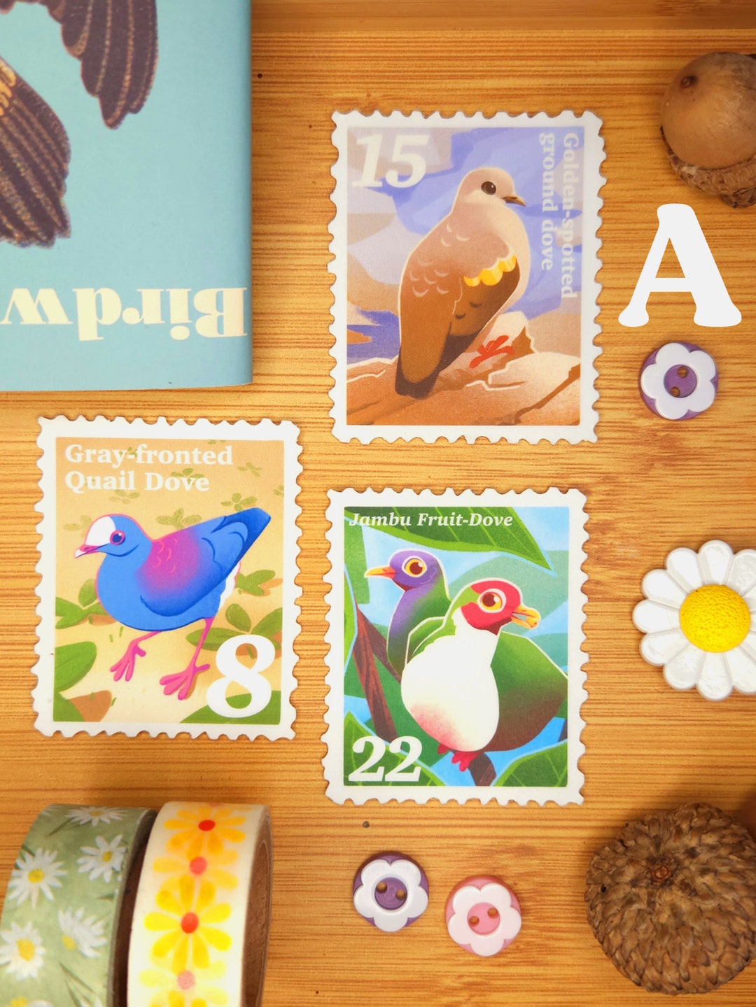 Pigeon Dove Bird Stamp Art Waterproof Vinyl Stickers | Cute Birding ...