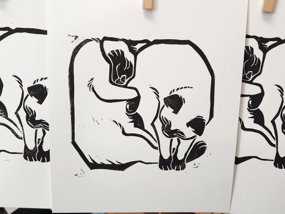 Handprinted Blockprint Linocut Siamese Cat 8