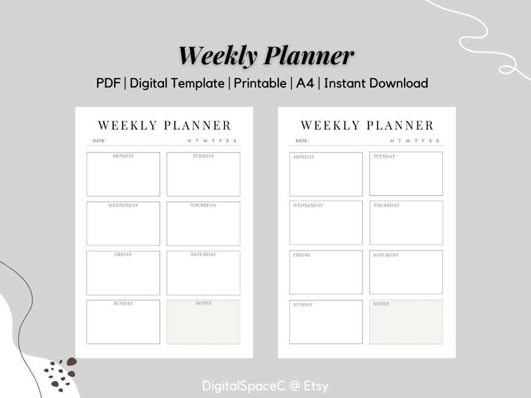Digital Weekly Template, Printable Weekly Tasks, Minimalist, Goodnotes ...