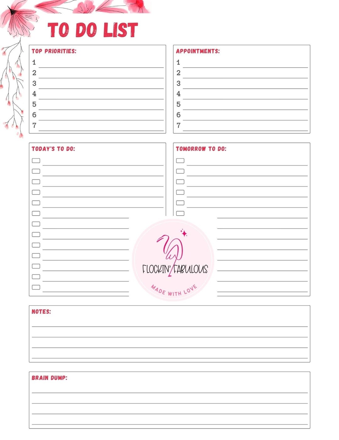 To Do List With Flowers Digital Download - Etsy