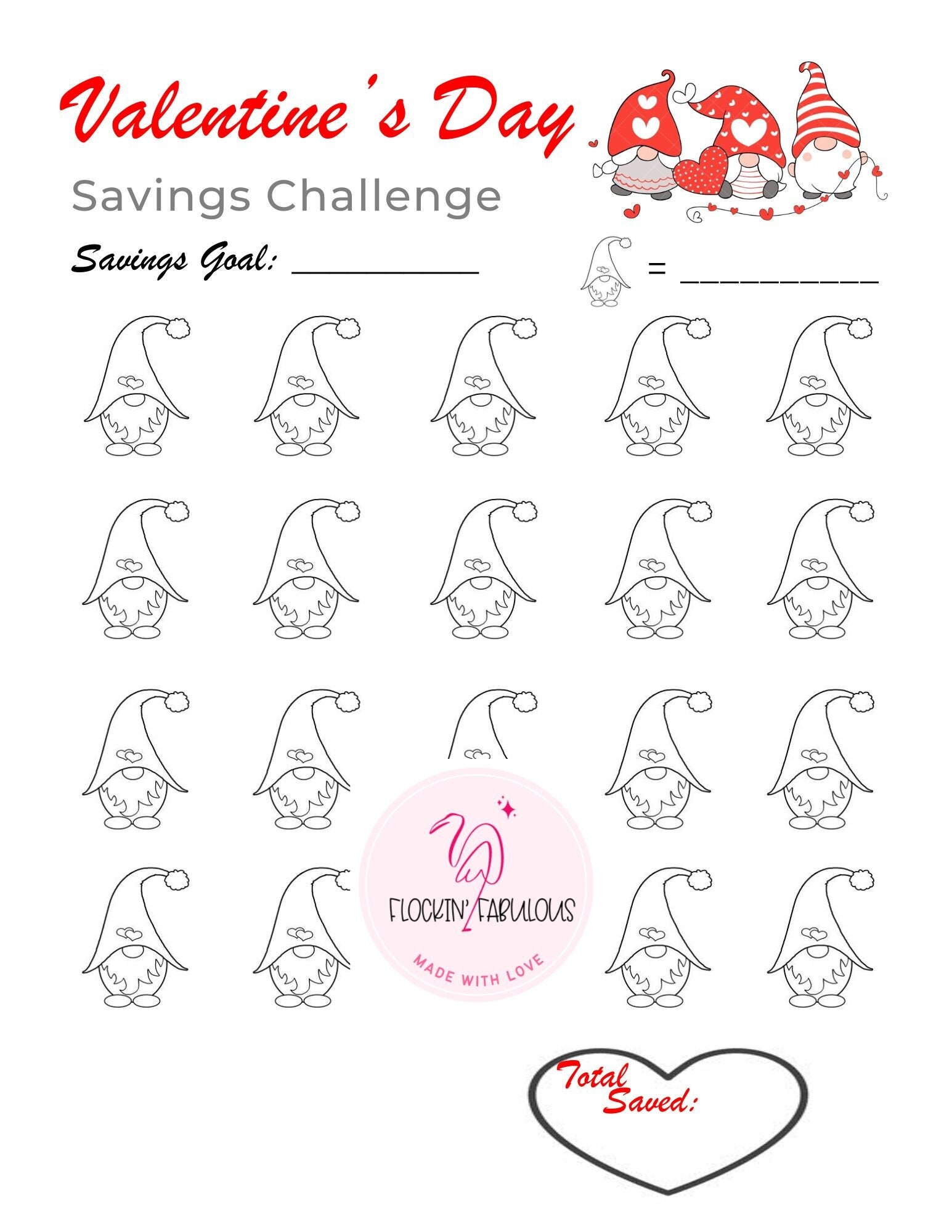 Valentine's Day Savings Tracker - PRINTABLE - Etsy