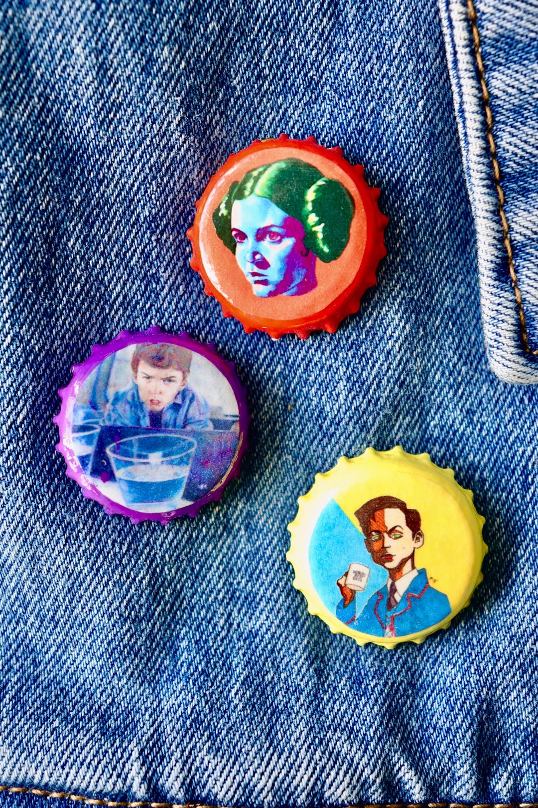 Bottle Cap Art Pins - Etsy