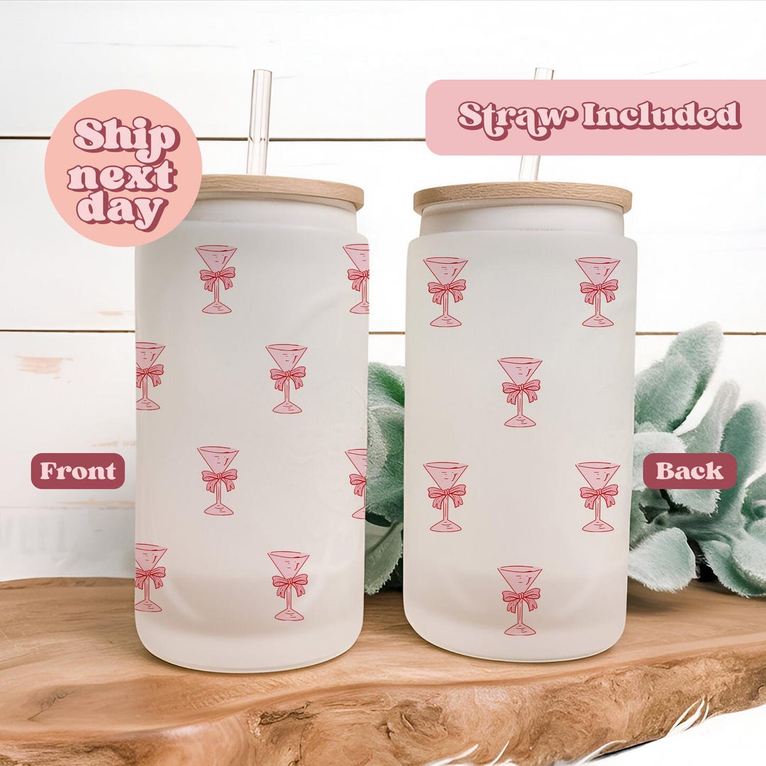 Pink Iced Coffee Glass Cup, Pink Tumbler Gift for Her, Gift for Friend ...