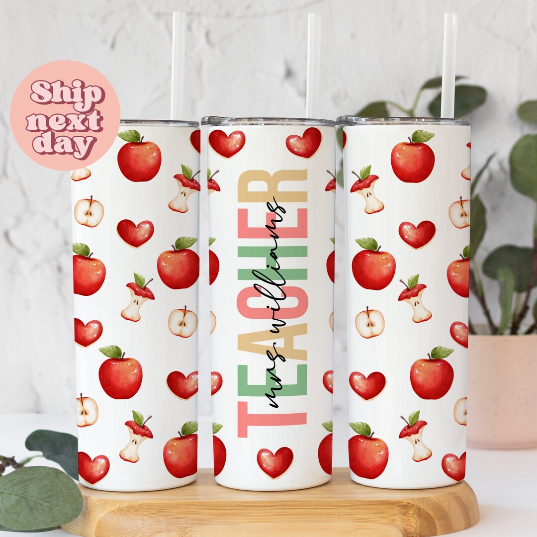 Custom Teacher Tumbler, Best Teacher Ever Travel Cup, Apple Tumber Wrap ...