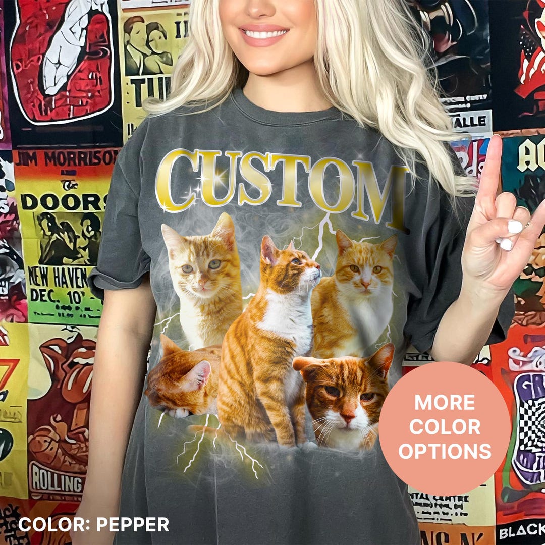 Comfort Colors Custom Photo Cat Bootleg Shirt, Custom Bootleg Pet Shirt ...