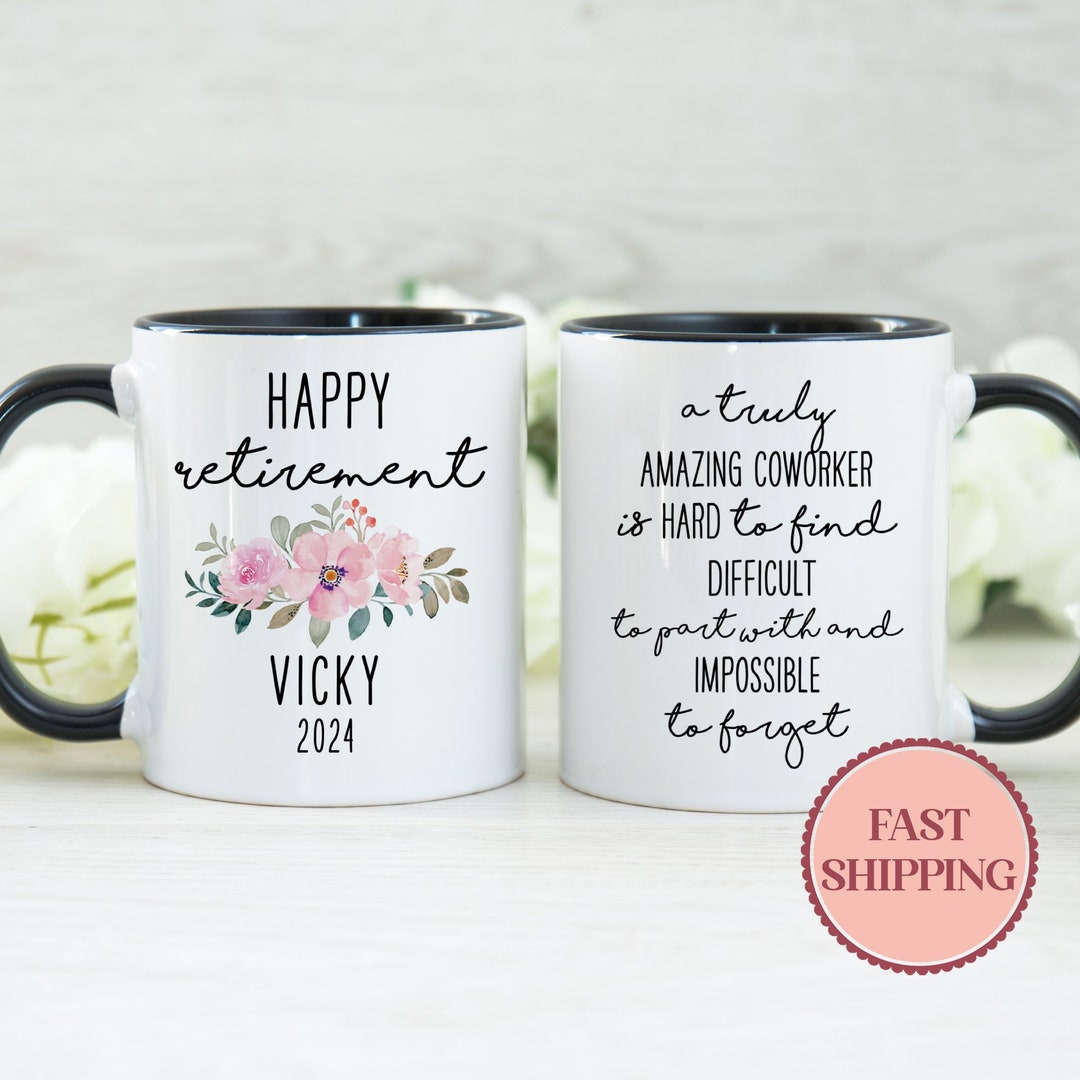 Floral Happy Retirement Mug • Retirement Gift Idea • Custom Retirement ...