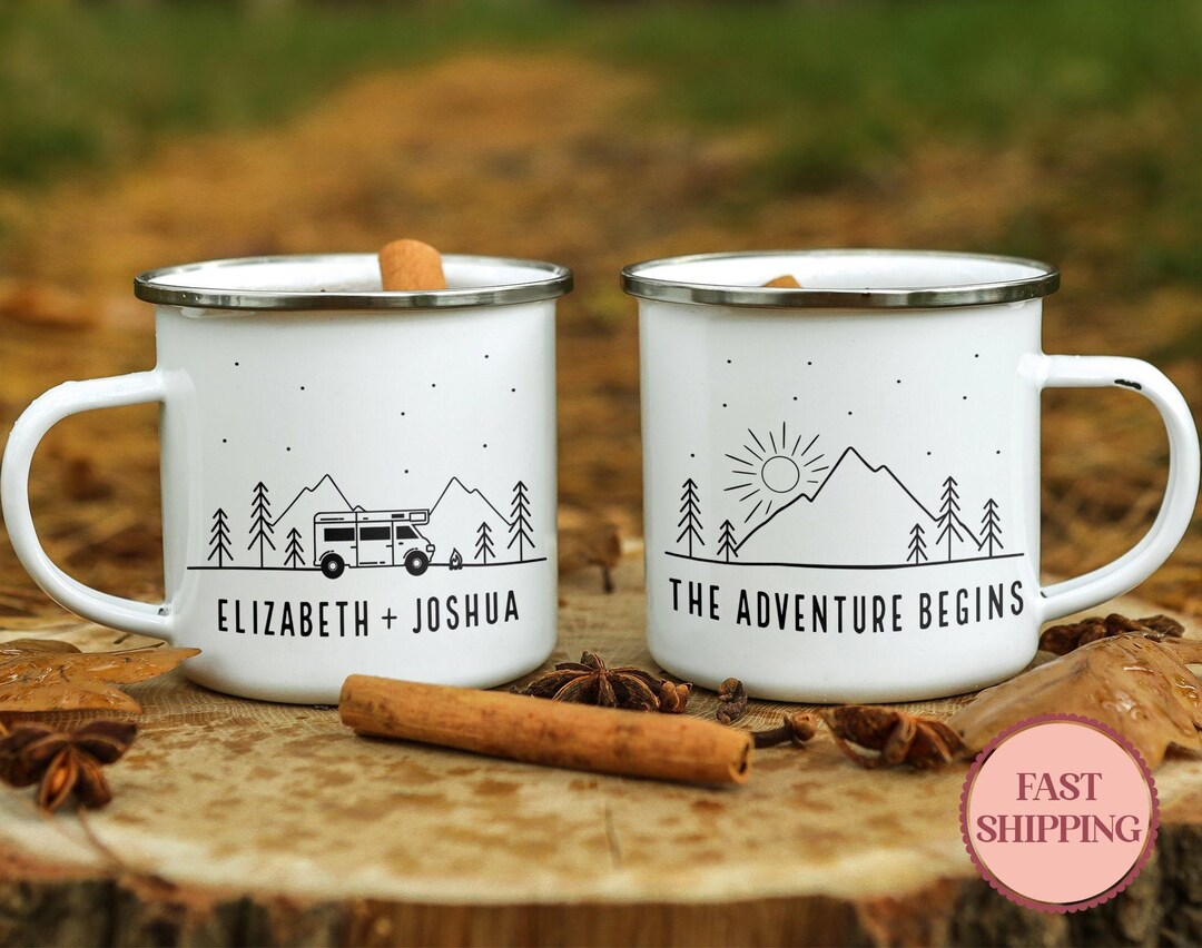 The Adventure Begins Mug, Custom Camping Mug, Personalized Camping Mug ...