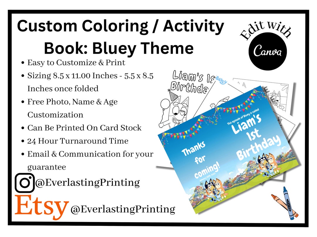 BLUEY Birthday Coloring Book Bluey Coloring Book Bluey - Etsy México