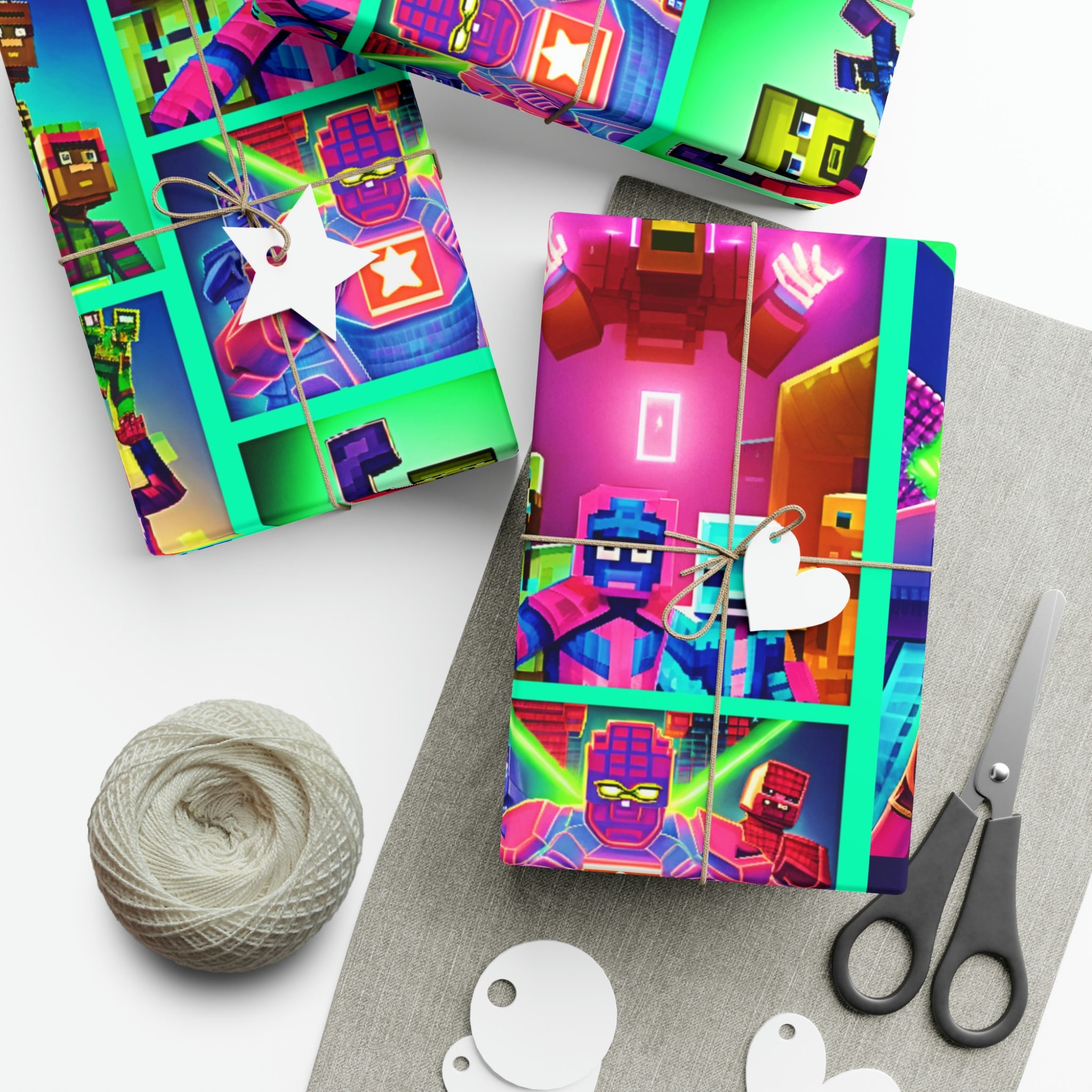Pixelated Blocky Cartoon Wrapping Paper / Pixelated Fun Gift Wrap ...