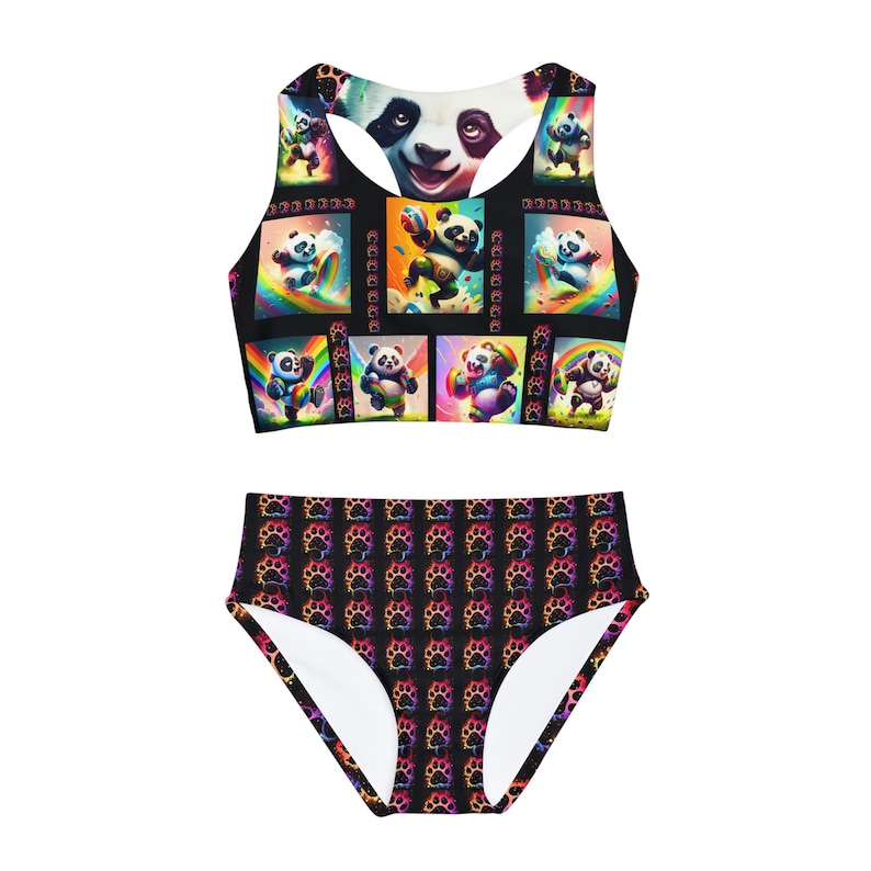 Rainbow Panda Paws - Girls Two Piece Swimsuit - Panda Paw Print ...