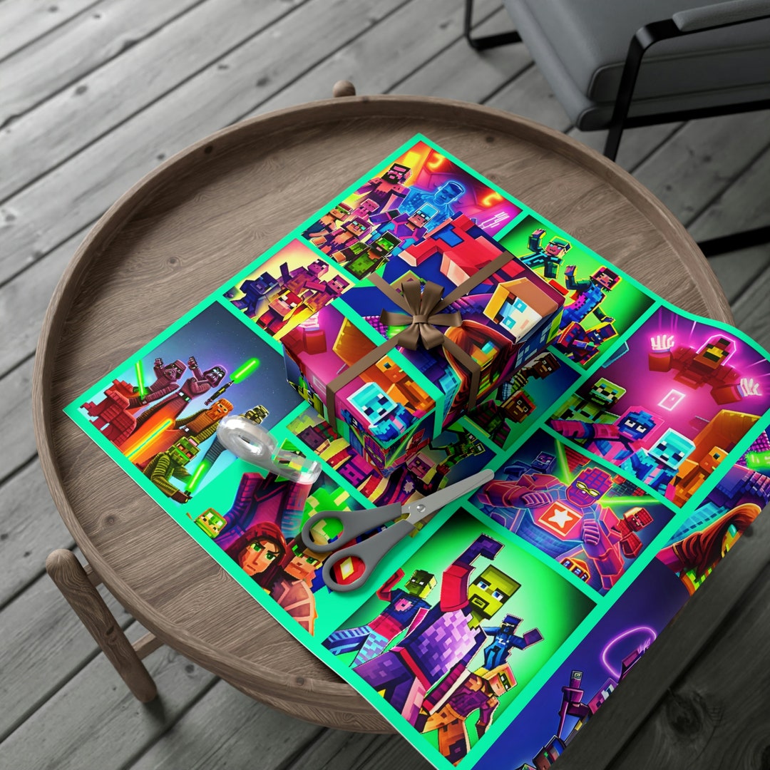 Pixelated Blocky Cartoon Wrapping Paper / Pixelated Fun Gift Wrap ...