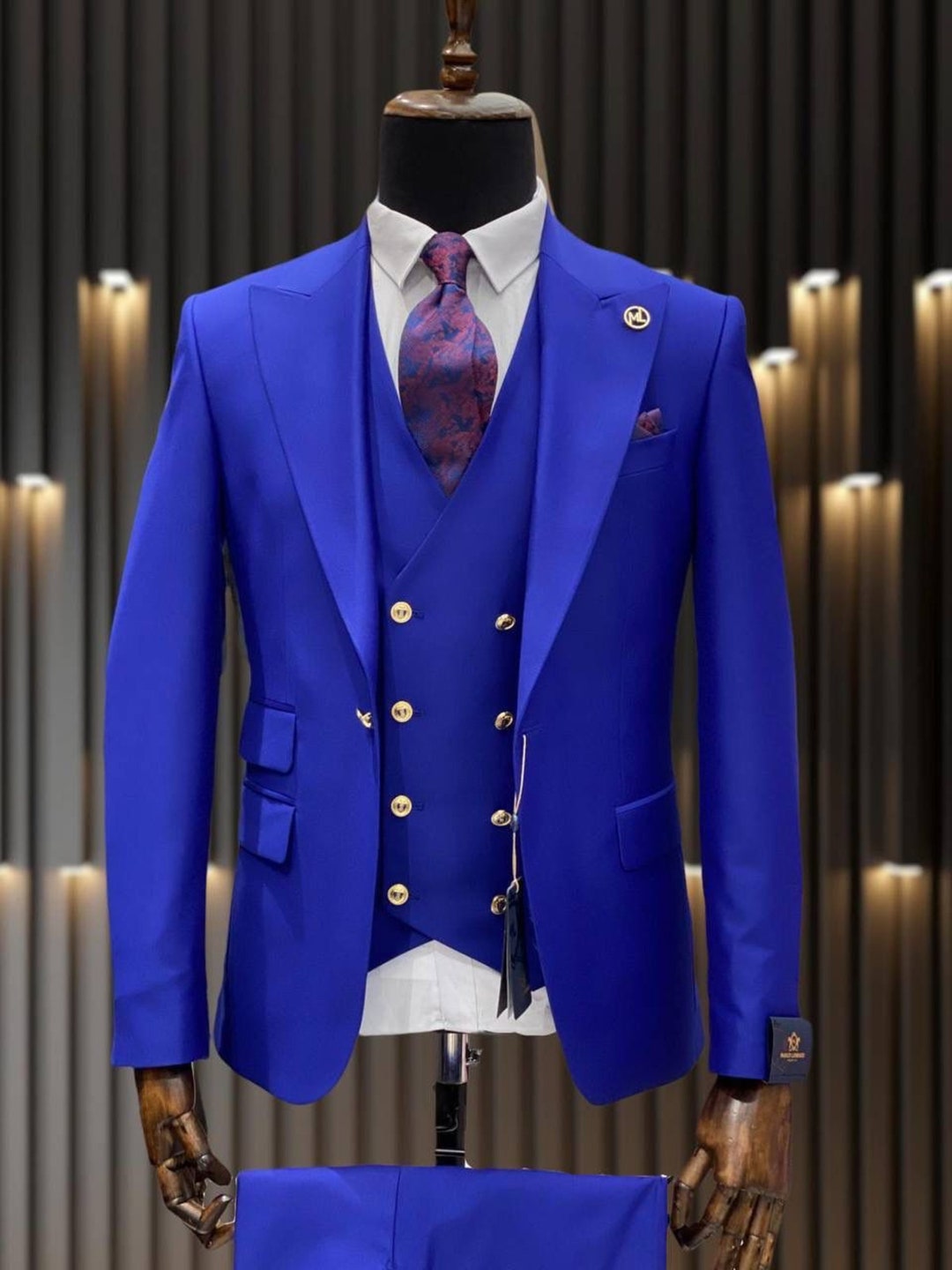 Denim Dark Blue Slim-fit Italian Cut 3 Piece Suit - Men’s Suit - Men's ...