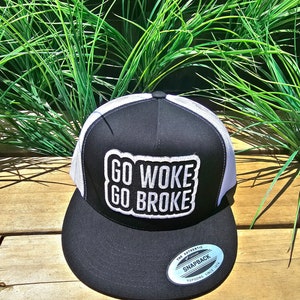 Go Woke Go Broke Funny Trucker Hat Vintage Loon Snapback Flatbill Cap 8 ...