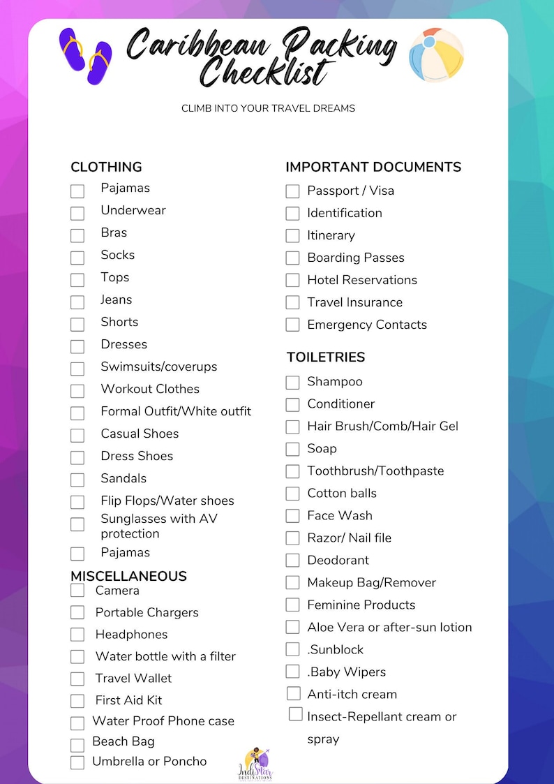 Caribbean Packing List - Etsy