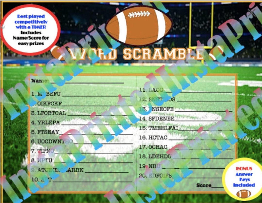 Superbowl LVII Word Scramble Football Party Games - Etsy