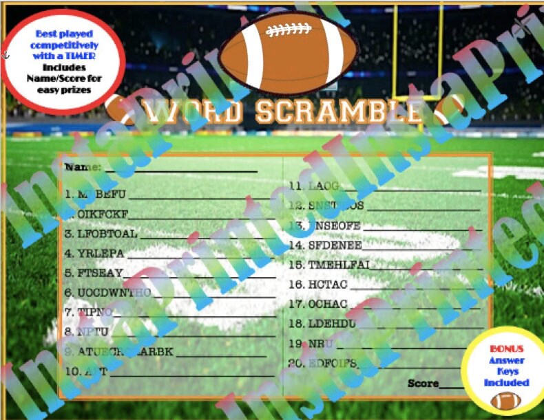 Superbowl LVII Word Scramble Football Party Games - Etsy