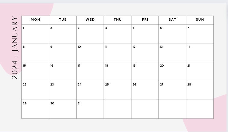 Digital Calendar 2024 Simple Pink - Etsy