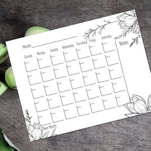 Printable Blank Black & White Lotus Calendar - Etsy