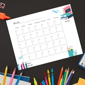 Printable Blank School Themed Calendar - Etsy