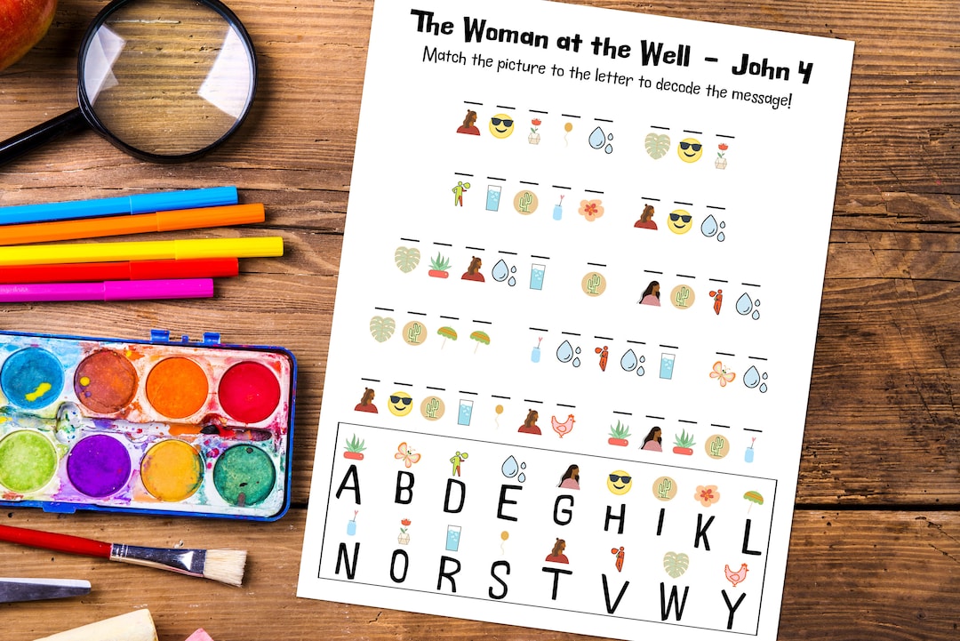 The Woman at the Well - John 4 Decoder Activity Sheet - Etsy