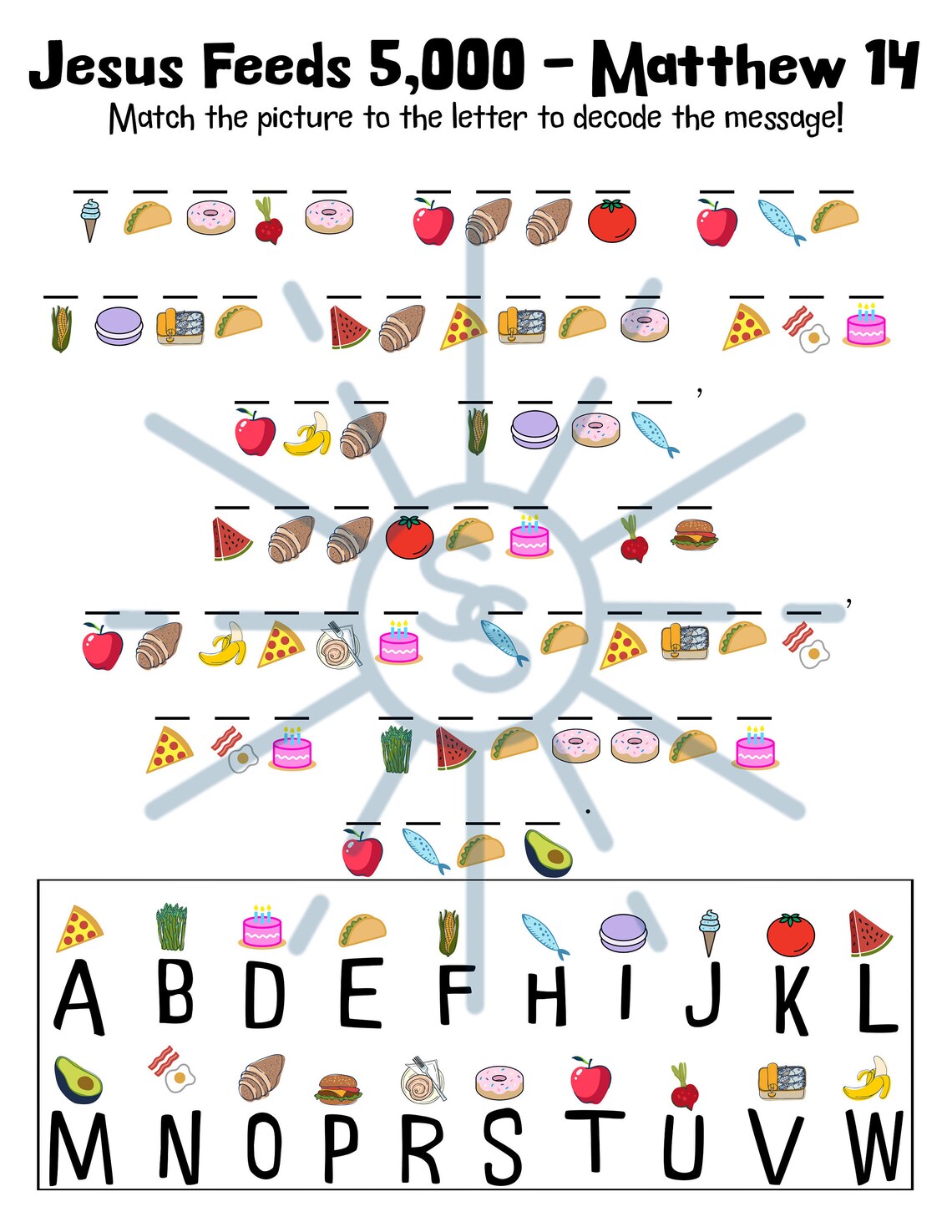 Jesus Feeds 5000 - Matthew 14 Decoder Activity Sheet - Etsy