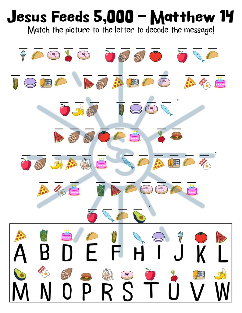 Jesus Feeds 5000 - Matthew 14 Decoder Activity Sheet - Etsy