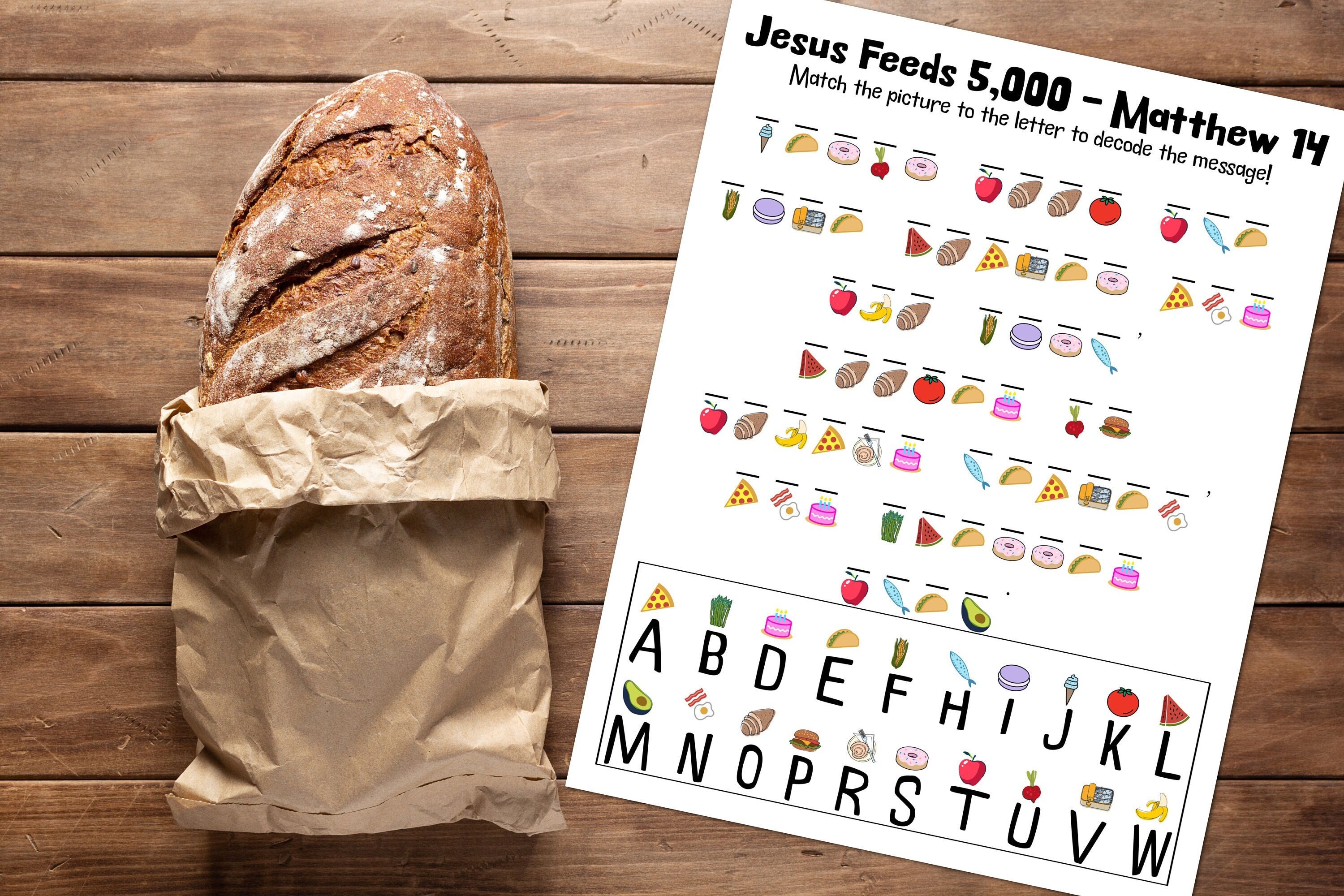 Jesus Feeds 5000 - Matthew 14 Decoder Activity Sheet - Etsy