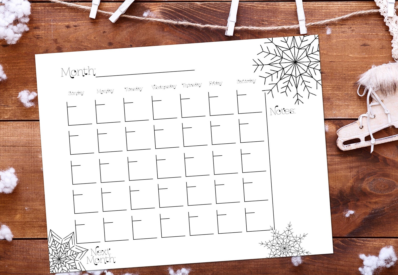 Printable Blank Snowflake Calendar - Etsy