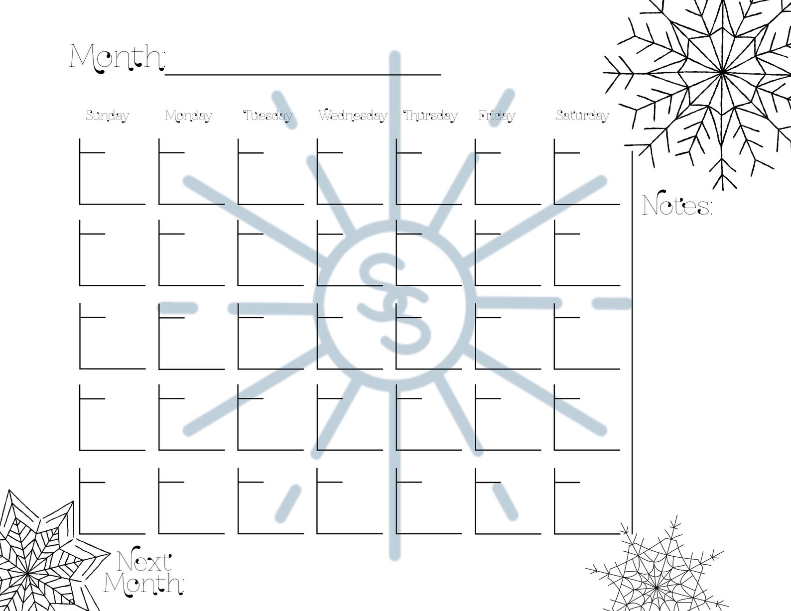 Printable Blank Snowflake Calendar - Etsy
