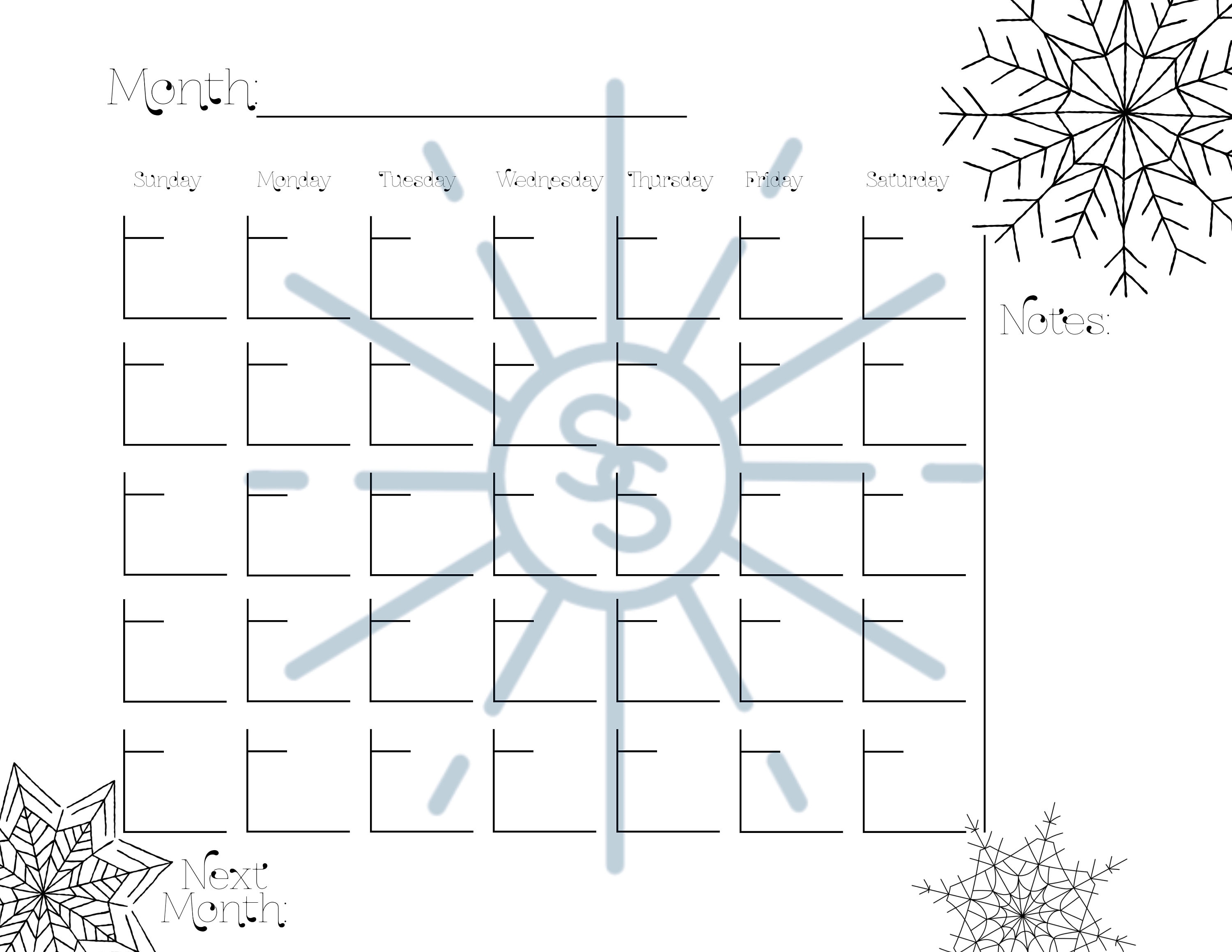 Printable Blank Snowflake Calendar - Etsy