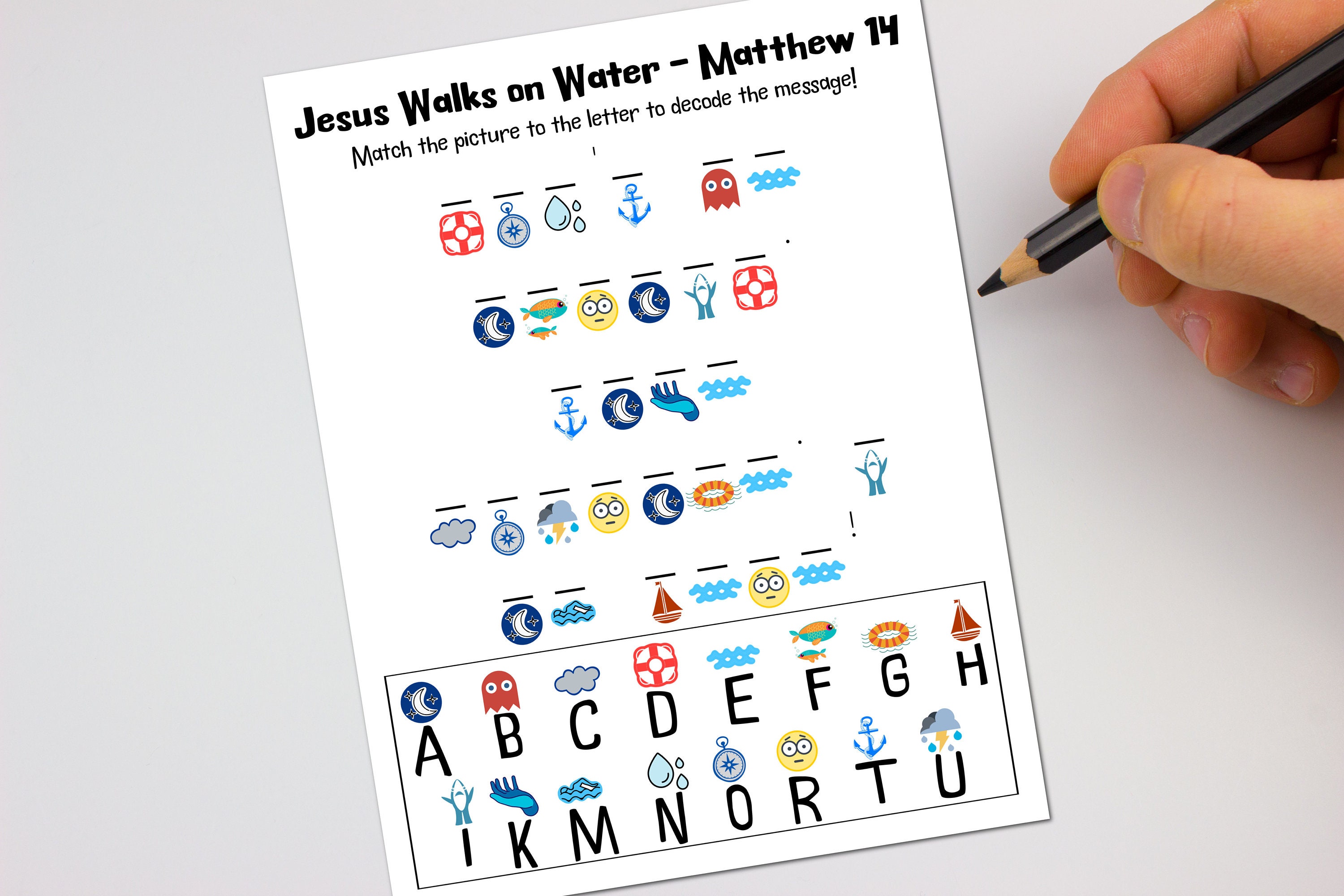 Jesus Walks on Water - Matthew 14 Decoder Activity Sheet - Etsy