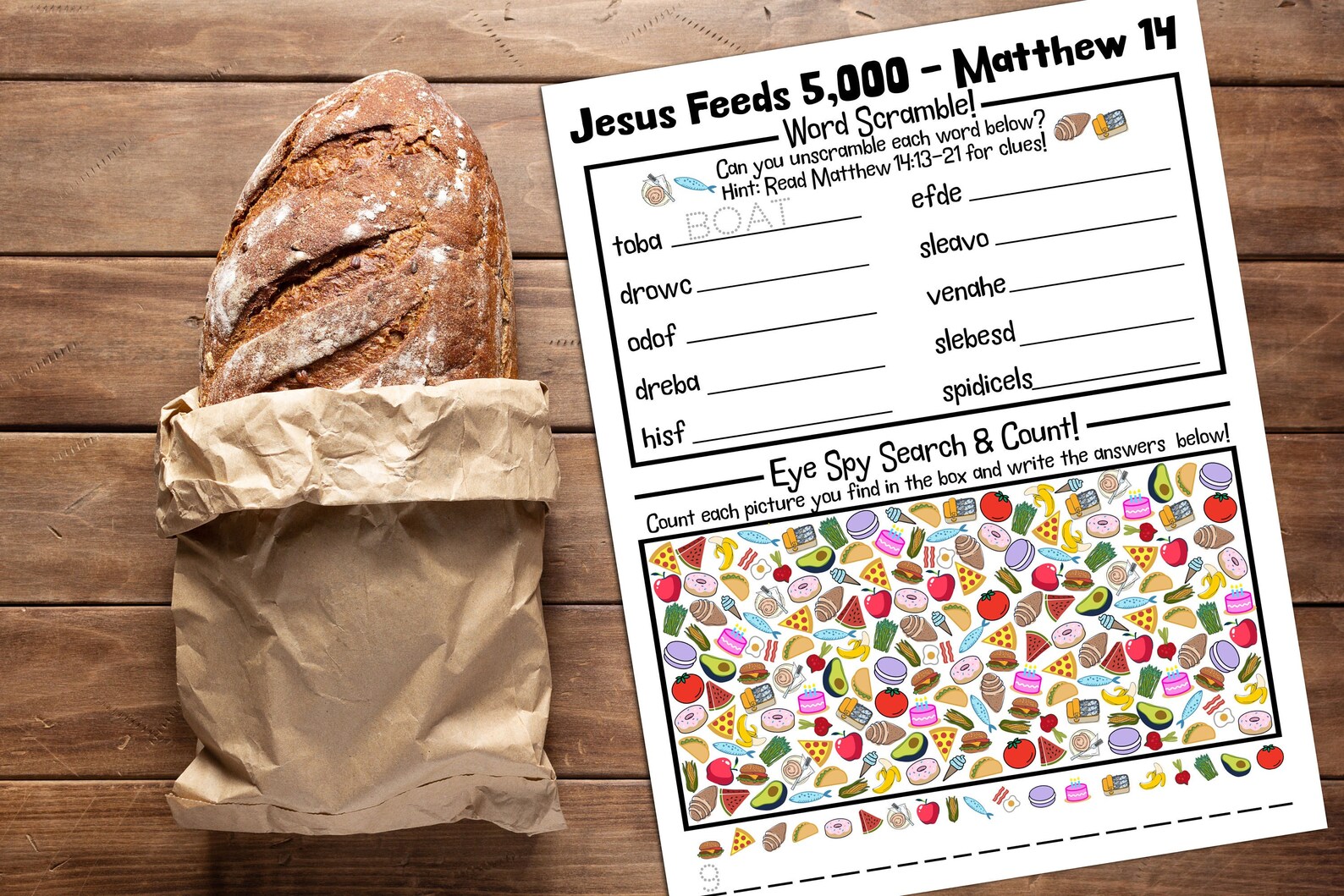 Jesus Feeds the 5000 Word Scramble and Eye Spy - Etsy