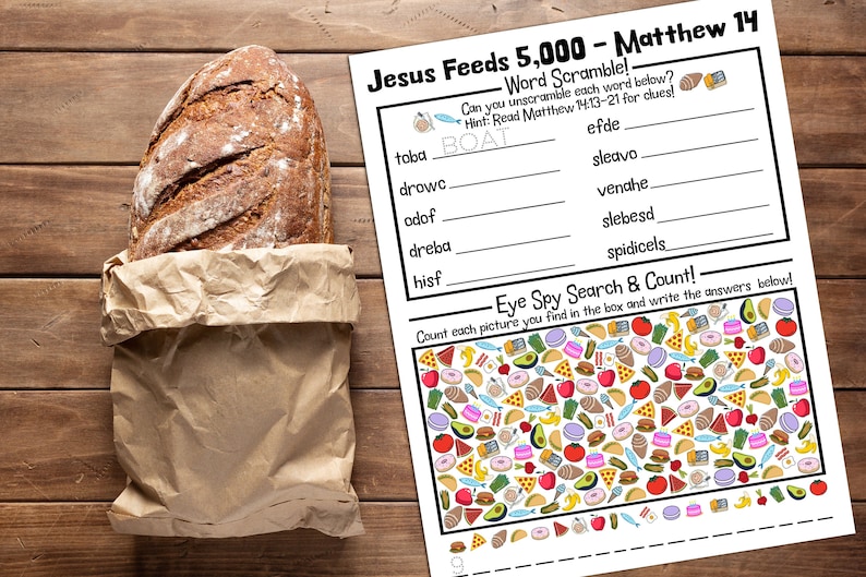 Jesus Feeds the 5000 Word Scramble and Eye Spy - Etsy