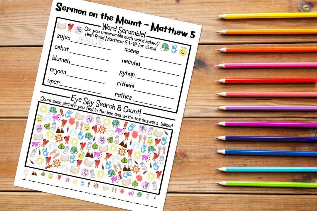 Sermon on the Mount Word Scramble and Eye Spy - Etsy