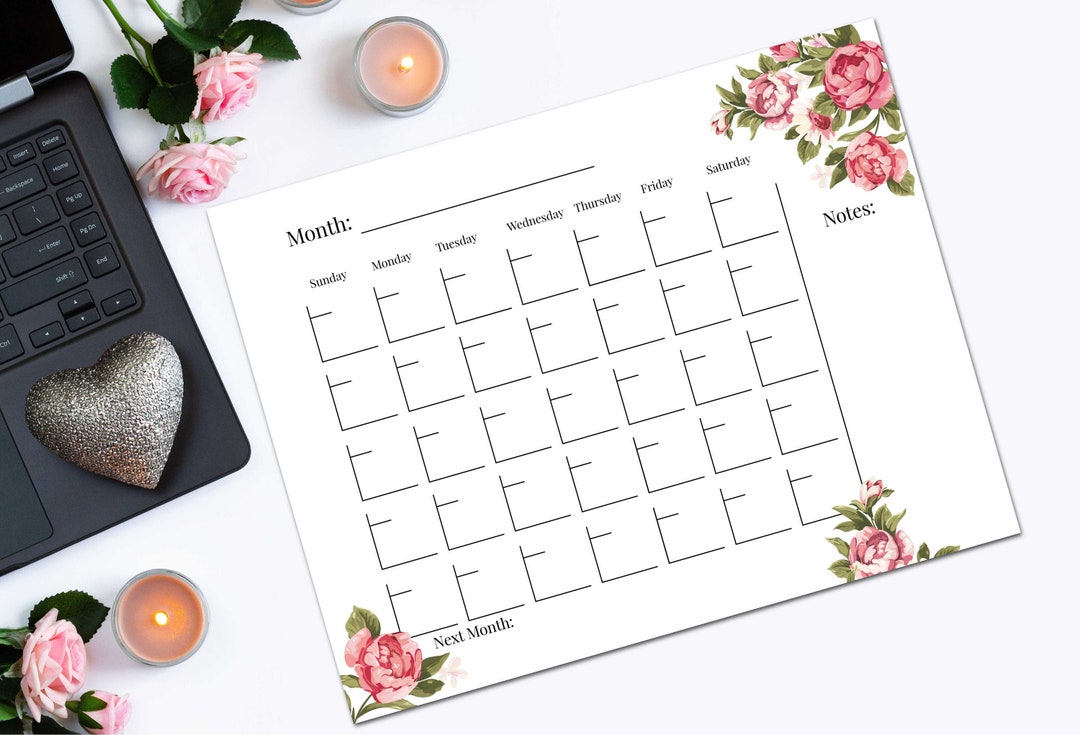 Printable Blank Rose Calendar - Etsy