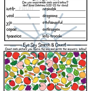 Fruit of the Spirit Galatians 5 Word Scramble and Eye Spy Activity ...