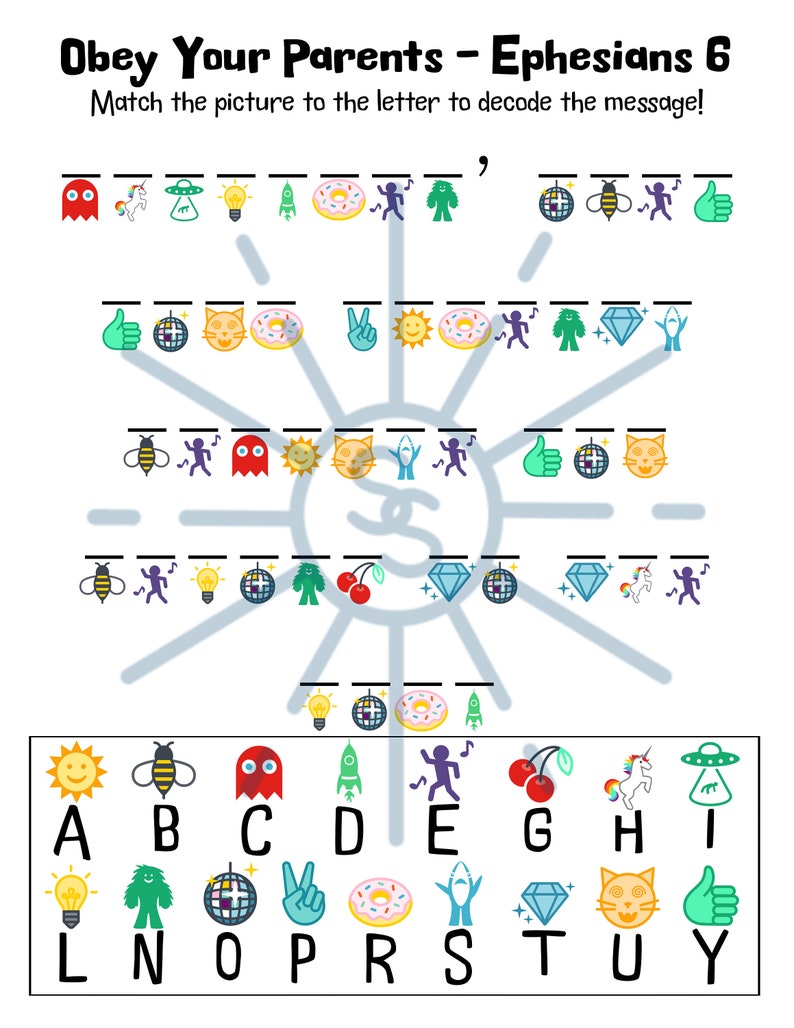 Obey Your Parents - Ephesians 6 Decoder Activity Sheet - Etsy