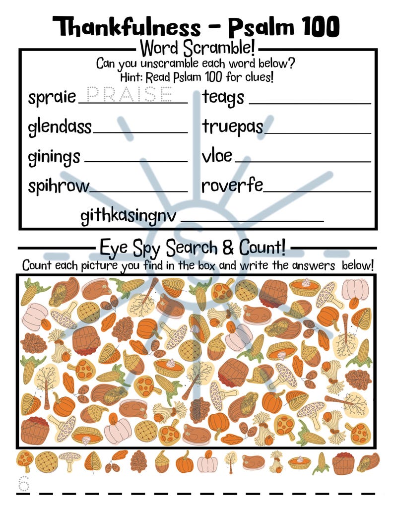 Thankfulness - Psalm 100 Word Scramble and Eye Spy - Etsy