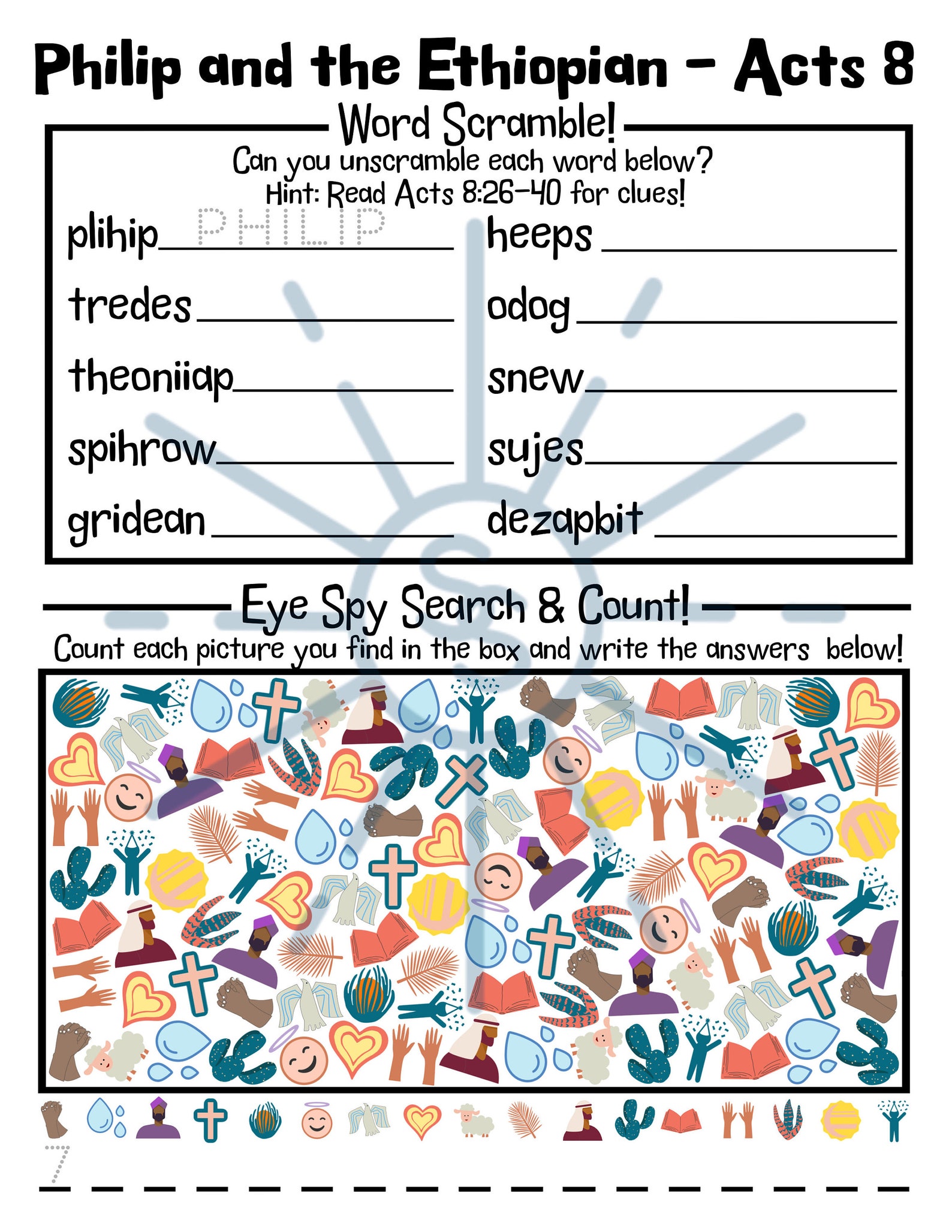 Philip and the Ethiopian Word Scramble and Eye Spy - Etsy