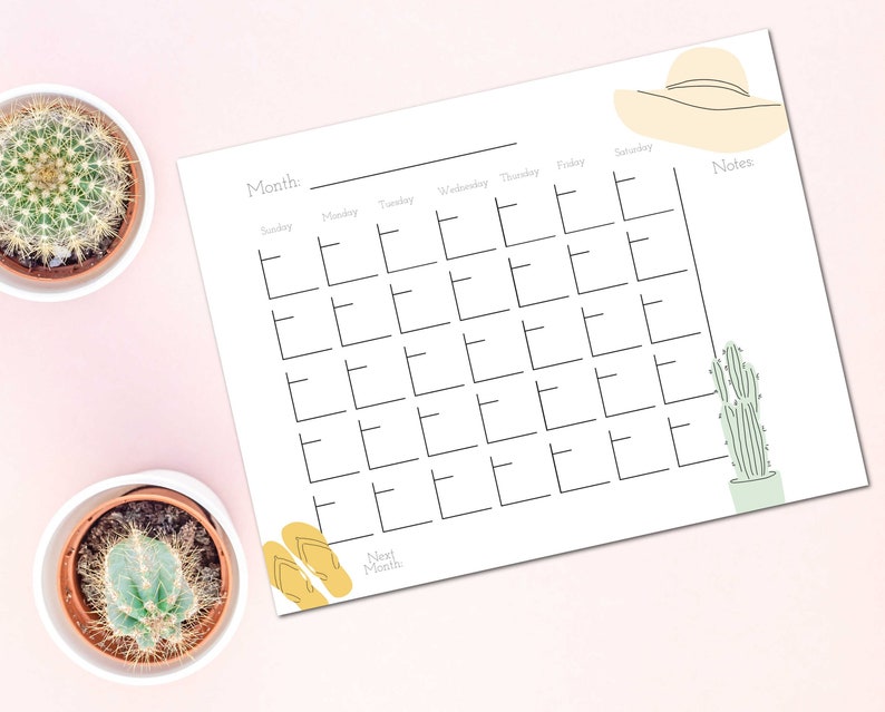 Printable Blank Summer Themed Calendar - Etsy