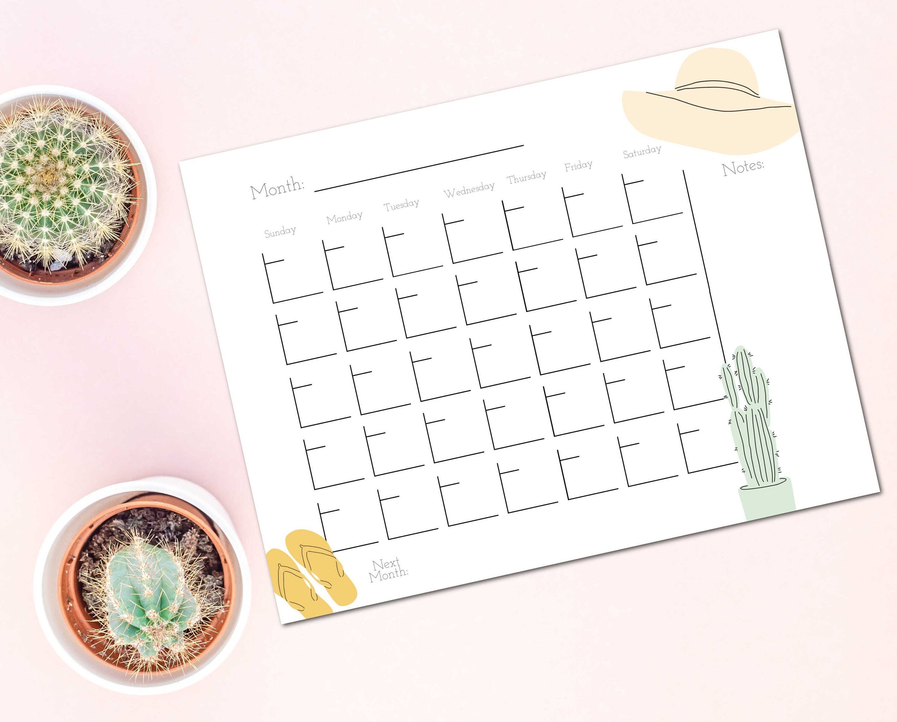 Printable Blank Summer Themed Calendar - Etsy