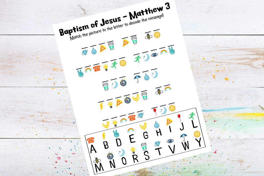 Baptism of Jesus - Matthew 3 Decoder Activity Sheet - Etsy