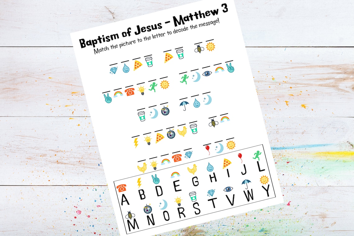 Baptism of Jesus - Matthew 3 Decoder Activity Sheet - Etsy