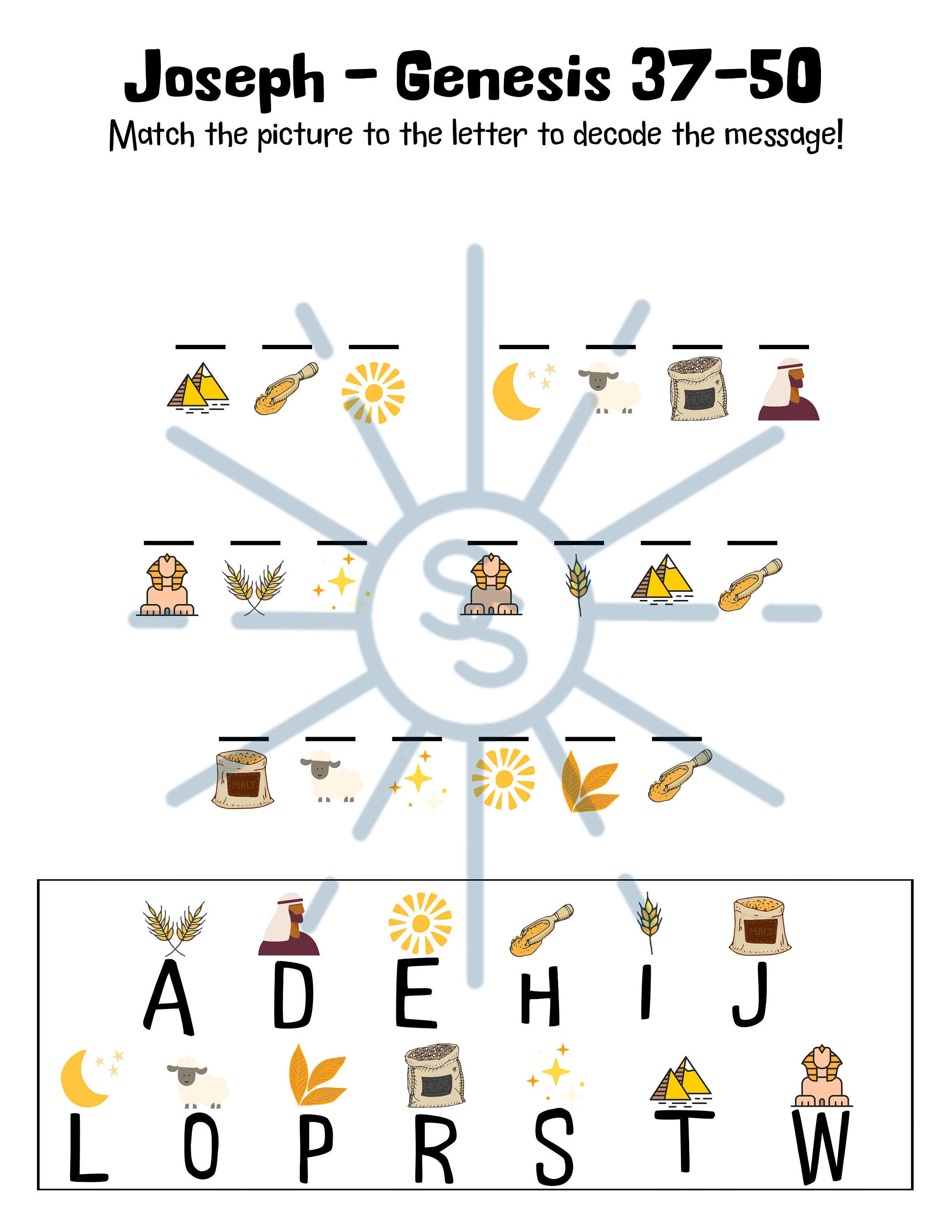Joseph Genesis 37-50 Decoder Activity Sheet - Etsy