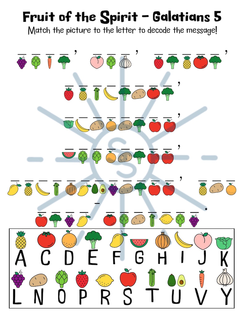 Fruit of the Spirit - Galatians 5 Decoder Activity Sheet - Etsy