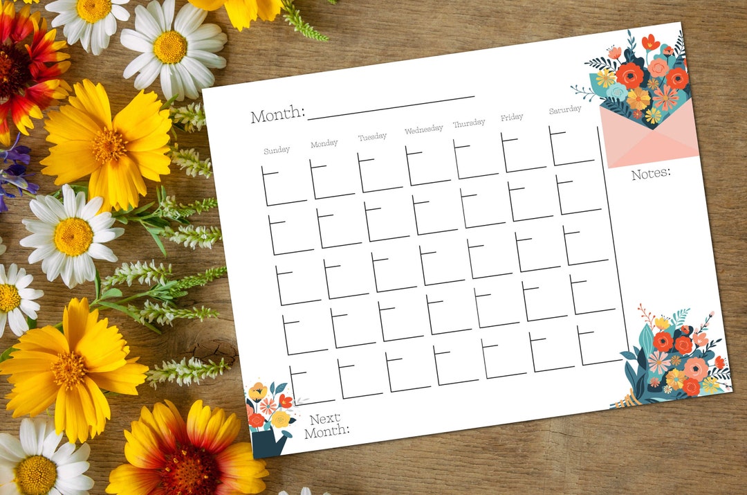 Printable Blank Spring Bouquet Calendar - Etsy